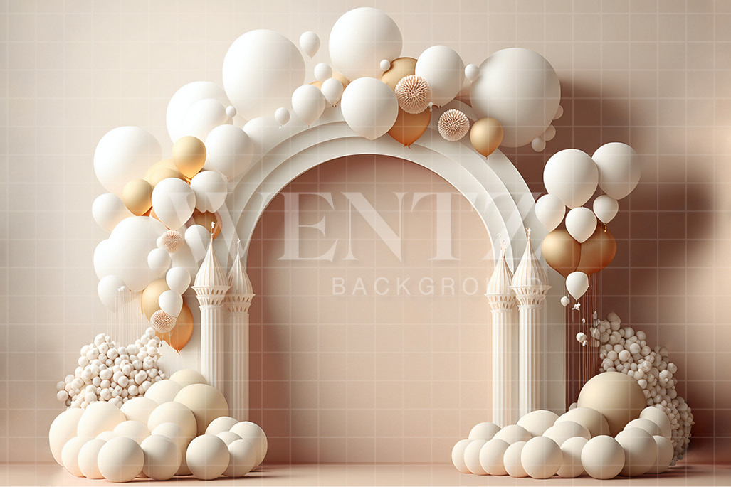 Fundo Fotográfico em Tecido Smash the Cake Balão Branco e Dourado ...