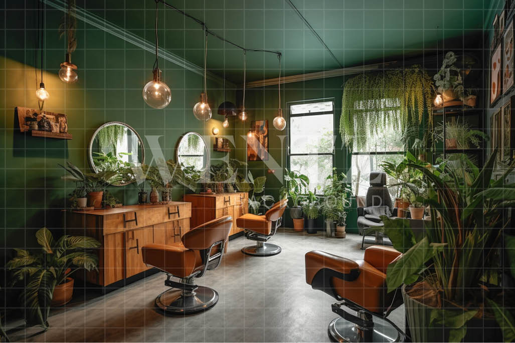 Fundo Fotográfico em Tecido Barbearia Verde / Backdrop 3396