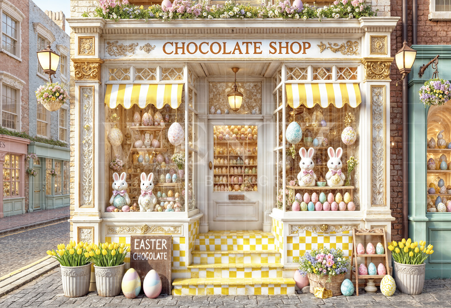 Fundo Fotográfico em Tecido Loja de Chocolates de Páscoa / Backdrop 6740